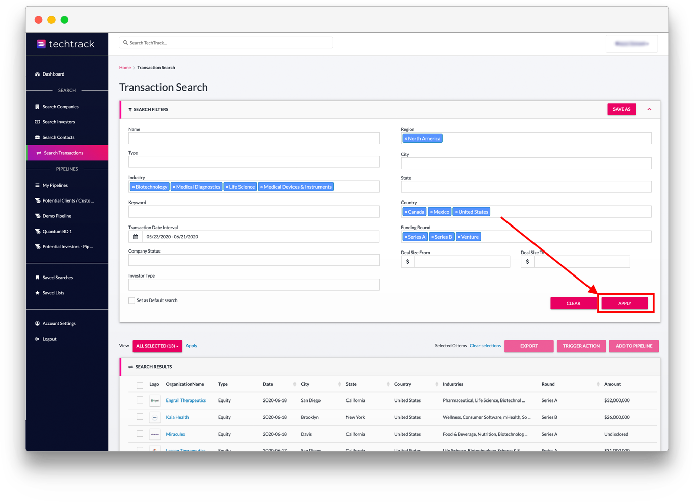 Transaction Search | TechTrack by Quantum Growth Advisors